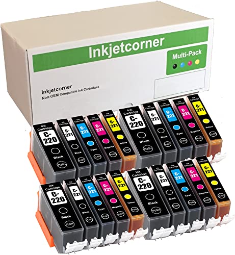 Inkjetcorner Compatible Ink Cartridges Replacement for PGI-220 CLI-221 PGI220 CLI221 for use with MP560 MX870 MX860 MP640 iP4700 (20-Pack)