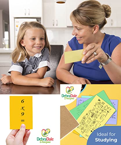 1,100 blank flashcards (2" x 3-1/2") in 5 colors, with storage box. Ideal for students, teachers, note-taking, and language learning. Made in USA.