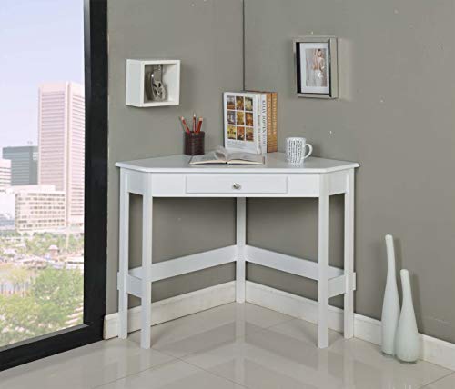 Kings Brand Furniture - Hastings Wood Home & Office Corner Desk with Drawer, White