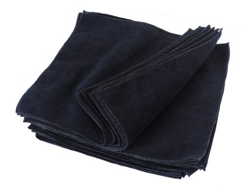 Eurow Microfiber Premium 350GSM Cleaning Towels, 12" by 12", Black, 25 Pack