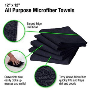 Eurow Microfiber Premium 350GSM Cleaning Towels, 12" by 12", Black, 25 Pack