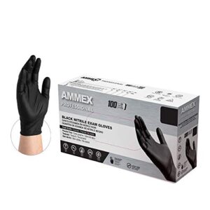 ammex black nitrile disposable exam gloves, 3 mil, latex & powder free, food-safe, textured, non-sterile, medium, box of 100