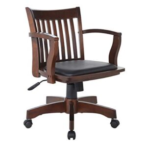 osp home furnishings deluxe wood banker's desk chair with padded seat, adjustable height and locking tilt, espresso finish and black vinyl