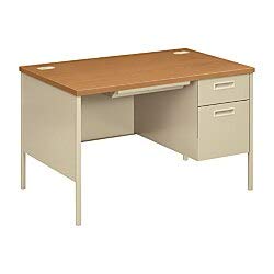 hon metro classic single-pedestal desk, harvest/putty