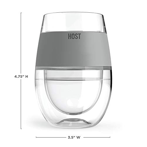 Host Wine Freeze Cup Set of 2 - Plastic Double Wall Insulated Wine Cooling Freezable Drink Vacuum Cup with Freezing Gel, Wine Glasses for Red and White Wine, 8.5 oz Grey - Gift Essentials