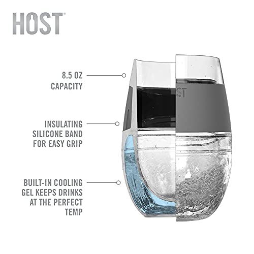 Host Wine Freeze Cup Set of 2 - Plastic Double Wall Insulated Wine Cooling Freezable Drink Vacuum Cup with Freezing Gel, Wine Glasses for Red and White Wine, 8.5 oz Grey - Gift Essentials