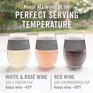 Host Wine Freeze Cup Set of 2 - Plastic Double Wall Insulated Wine Cooling Freezable Drink Vacuum Cup with Freezing Gel, Wine Glasses for Red and White Wine, 8.5 oz Grey - Gift Essentials