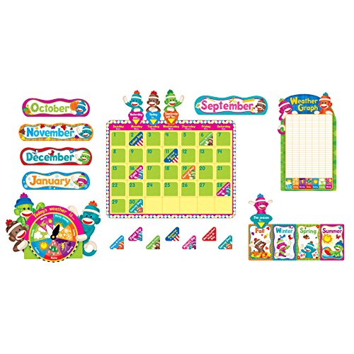 Trend 17-1/2 x 23-1/4 Inches Sock Monkeys Calendar Bulletin Board Set, 102 Pieces (TEPT8416)