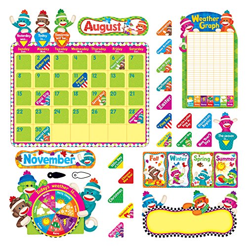 Trend 17-1/2 x 23-1/4 Inches Sock Monkeys Calendar Bulletin Board Set, 102 Pieces (TEPT8416)