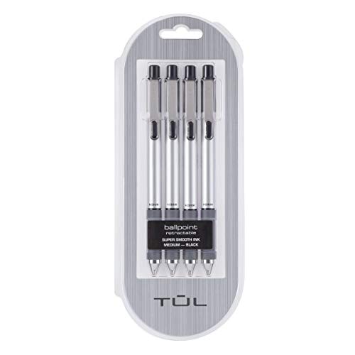 TUL® - Pens - Bp3 Retractable Ballpoint Pens - 9.1" x 3.6" x 0.7" - Black - PK of 4