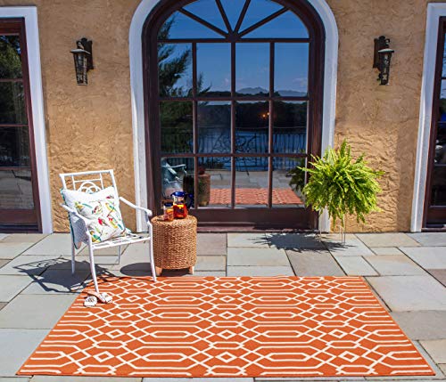 Momeni Rugs , Baja Collection Contemporary Indoor & Outdoor Area Rug, Easy to Clean, UV protected & Fade Resistant, 3'11" x 5'7", Orange