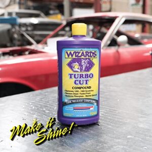 Wizards Turbo Cut Compound - Removes 1200 to 1500 Scratches - Renews, Restores and Fast Cuts Dead and Faded Paints, Gelcoat and Fiberglass - High Gloss Finish - Water Based Car Scratch Remover - 32 oz