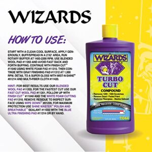 Wizards Turbo Cut Compound - Removes 1200 to 1500 Scratches - Renews, Restores and Fast Cuts Dead and Faded Paints, Gelcoat and Fiberglass - High Gloss Finish - Water Based Car Scratch Remover - 32 oz