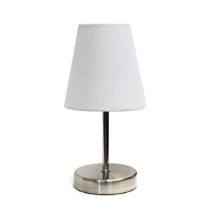 simple designs lt2013-wht mini basic sand nickel table lamp with fabric shade, white