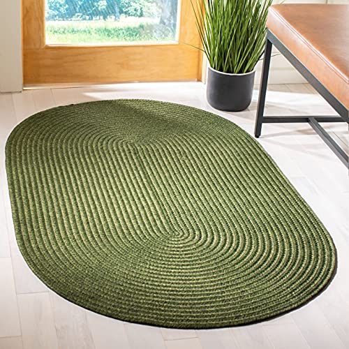 SAFAVIEH Braided Collection 2' x 3' Green BRD315A Handmade Country Cottage Reversible Accent Rug