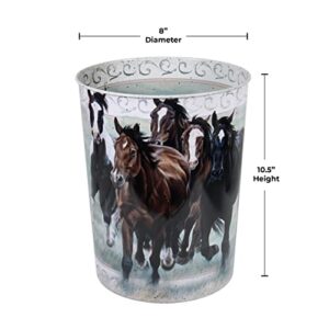 Rivers Edge Products Metal Waste Basket, 10.5-Inch Small Trash Can, Novelty Garbage Can for Office, Kitchen, Bathroom, or Bedroom, Nature and Wildlife Home Decor, Horse Theme