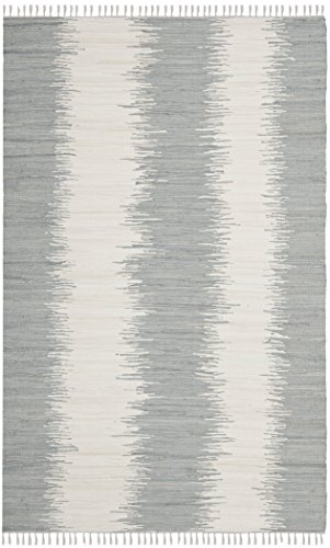 SAFAVIEH Montauk Collection Accent Rug - 4' x 6', Grey, Handmade Stripe Fringe Cotton, Ideal for High Traffic Areas in Entryway, Living Room, Bedroom (MTK751K)