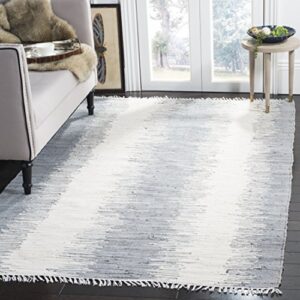 SAFAVIEH Montauk Collection Accent Rug - 4' x 6', Grey, Handmade Stripe Fringe Cotton, Ideal for High Traffic Areas in Entryway, Living Room, Bedroom (MTK751K)