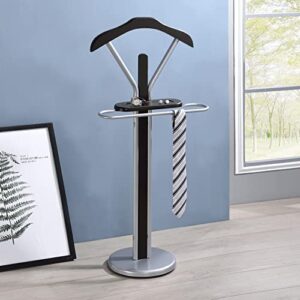 inroom designs kings brand silver/walnut finish wood & metal suit valet rack stand organizer,