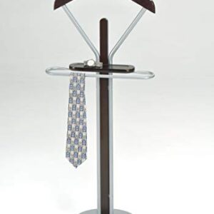 InRoom Designs Kings Brand Silver/Walnut Finish Wood & Metal Suit Valet Rack Stand Organizer,