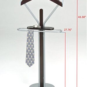 InRoom Designs Kings Brand Silver/Walnut Finish Wood & Metal Suit Valet Rack Stand Organizer,