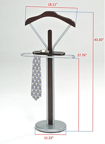 InRoom Designs Kings Brand Silver/Walnut Finish Wood & Metal Suit Valet Rack Stand Organizer,