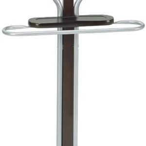 InRoom Designs Kings Brand Silver/Walnut Finish Wood & Metal Suit Valet Rack Stand Organizer,