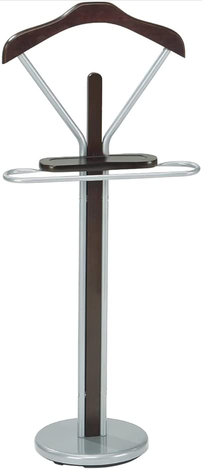 InRoom Designs Kings Brand Silver/Walnut Finish Wood & Metal Suit Valet Rack Stand Organizer,