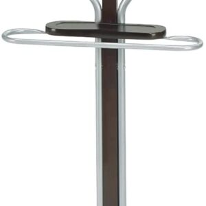 InRoom Designs Kings Brand Silver/Walnut Finish Wood & Metal Suit Valet Rack Stand Organizer,