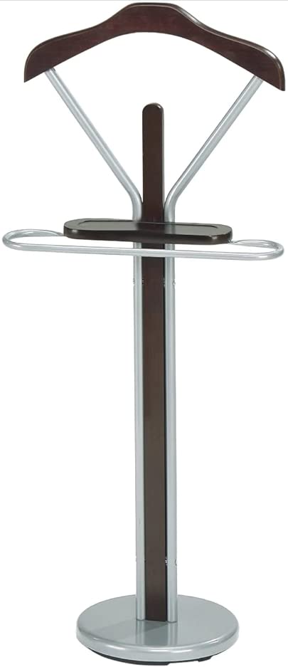 InRoom Designs Kings Brand Silver/Walnut Finish Wood & Metal Suit Valet Rack Stand Organizer,