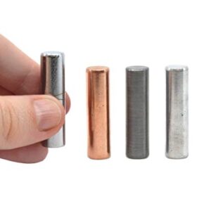 4pc Metal Cylinder Set - Aluminum, Zinc, Copper & Steel - 1.5" x 0.4" - for Density Investigation, Specific Gravity & Specific Heat Experiments - Eisco Labs