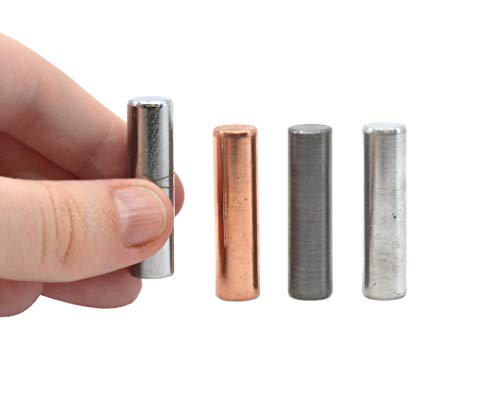 4pc Metal Cylinder Set - Aluminum, Zinc, Copper & Steel - 1.5" x 0.4" - for Density Investigation, Specific Gravity & Specific Heat Experiments - Eisco Labs