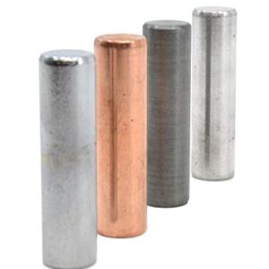 4pc Metal Cylinder Set - Aluminum, Zinc, Copper & Steel - 1.5" x 0.4" - for Density Investigation, Specific Gravity & Specific Heat Experiments - Eisco Labs