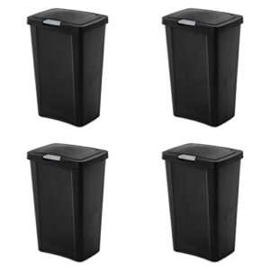 sterilite 10459004 13 gallon touchtop wastebasket, black w/ titanium latch, 4-pack