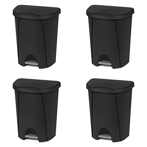 Sterilite 10949004 6.6 Gallon/25 Liter StepOn Wastebasket, Black, 4-Pack