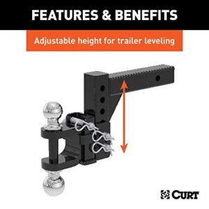 CURT 45049 Adjustable Trailer Hitch Ball Mount, Fits 2-Inch Receiver, 6-1/2-Inch Drop, 2 and 2-5/16-Inch Balls, 10,000 lbs , Black