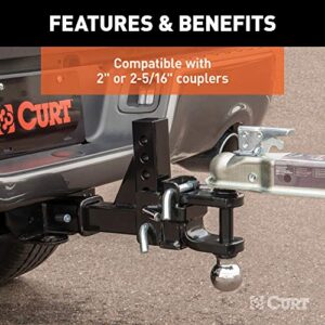 CURT 45049 Adjustable Trailer Hitch Ball Mount, Fits 2-Inch Receiver, 6-1/2-Inch Drop, 2 and 2-5/16-Inch Balls, 10,000 lbs , Black