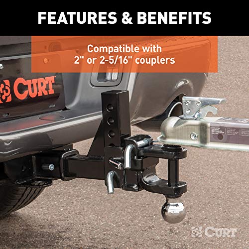 CURT 45049 Adjustable Trailer Hitch Ball Mount, Fits 2-Inch Receiver, 6-1/2-Inch Drop, 2 and 2-5/16-Inch Balls, 10,000 lbs , Black