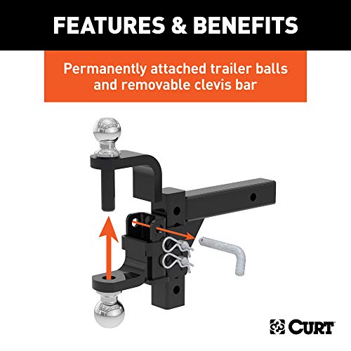 CURT 45049 Adjustable Trailer Hitch Ball Mount, Fits 2-Inch Receiver, 6-1/2-Inch Drop, 2 and 2-5/16-Inch Balls, 10,000 lbs , Black