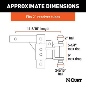 CURT 45049 Adjustable Trailer Hitch Ball Mount, Fits 2-Inch Receiver, 6-1/2-Inch Drop, 2 and 2-5/16-Inch Balls, 10,000 lbs , Black