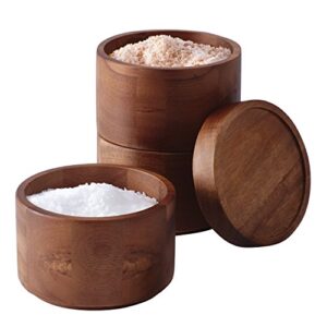 rachael ray pantryware wood salt cellar stacking set / wood salt box stacking set3 piece, brown