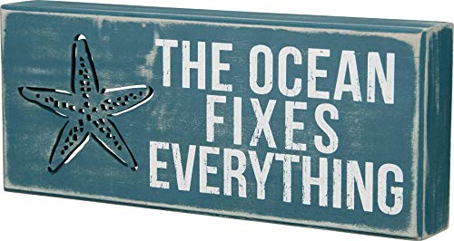 Primitives by Kathy 21024 Distressed Beach-Inspired Box Sign, 12 x 5-Inches, The Ocean Fixes Everything