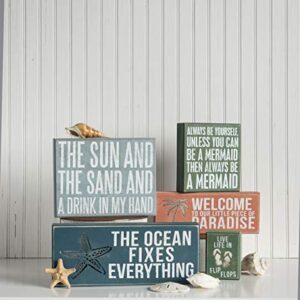 Primitives by Kathy 21024 Distressed Beach-Inspired Box Sign, 12 x 5-Inches, The Ocean Fixes Everything