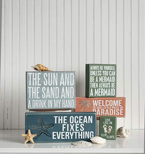 Primitives by Kathy 21024 Distressed Beach-Inspired Box Sign, 12 x 5-Inches, The Ocean Fixes Everything