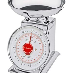 Escali DS115B Mercado Retro Classic Mechanical Dial Stainless Steel Scale, Removeable Bowl, Tare Functionality, 11lb Capacity, Stainless