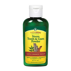 theraneem tooth and gum powder | supports healthy teeth/gums with probiotics, vitamin d | cinnamon | 40 grams, 200 uses