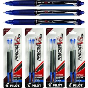 pilot precise v5 rt, 3 pens 26063 with 4 packs of refills, blue ink, 0.5mm xf