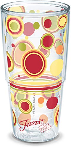 Tervis Made in USA Double Walled Fiesta Insulated Tumbler Cup Keeps Drinks Cold & Hot, 24oz - No Lid, Sunny Dots