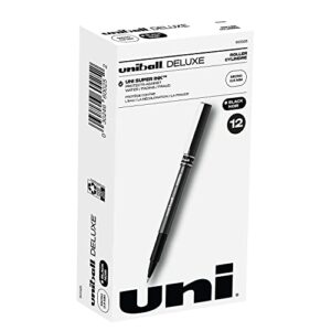 uni-ball 60025 deluxe stick roller ball pen, micro 0.5mm, black ink, metallic gray barrel, dozen