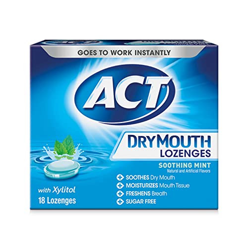 ACT Dry Mouth Lozenges With Xylitol 18 Count (Pack of 6) Soothing Mint